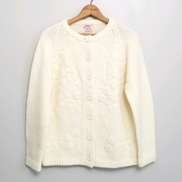 kimlon | Sweaters | Kimlon Vintage Medium Cottage Core Cream Floral ...